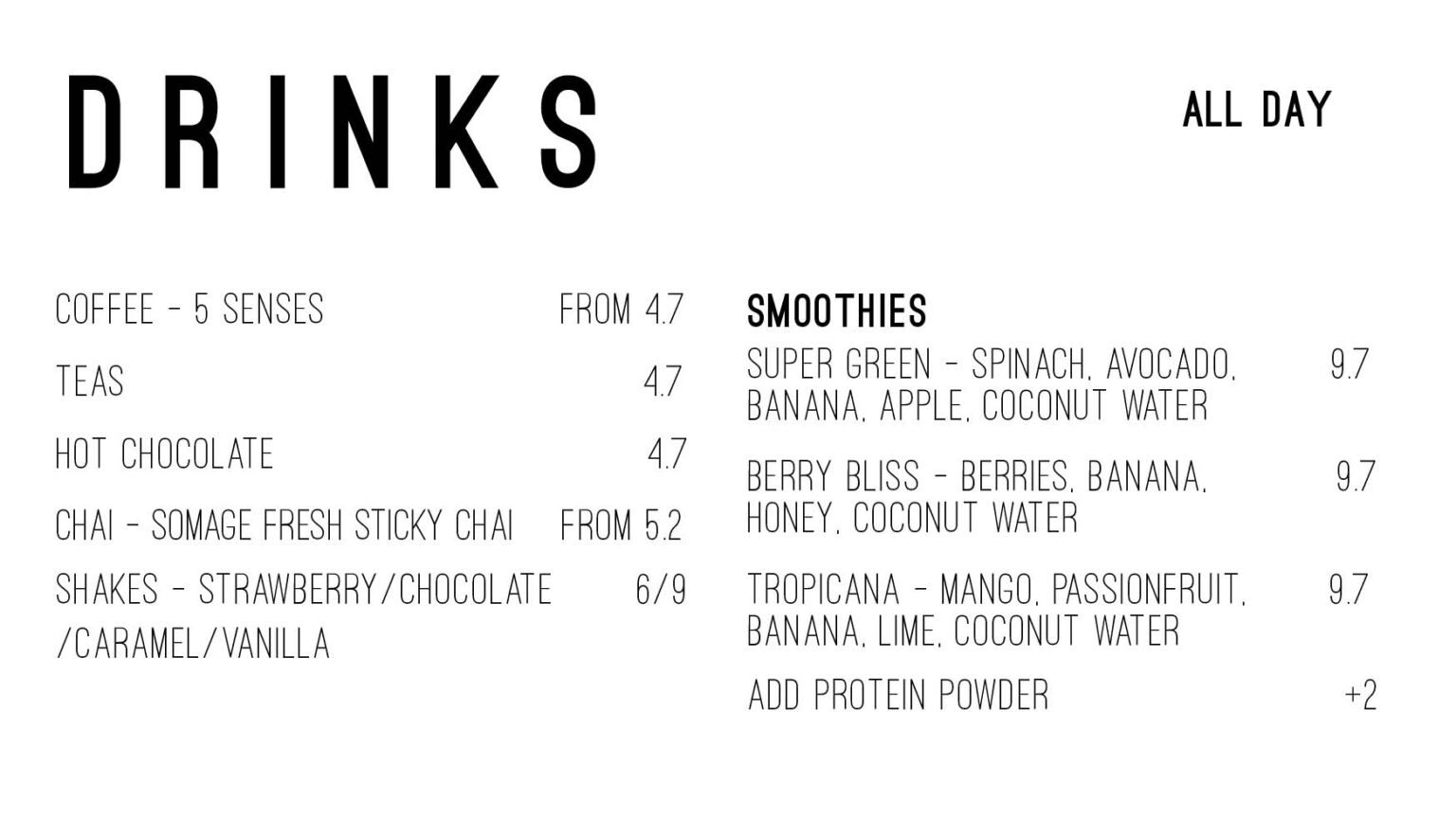 Menu | Canteen Trigg