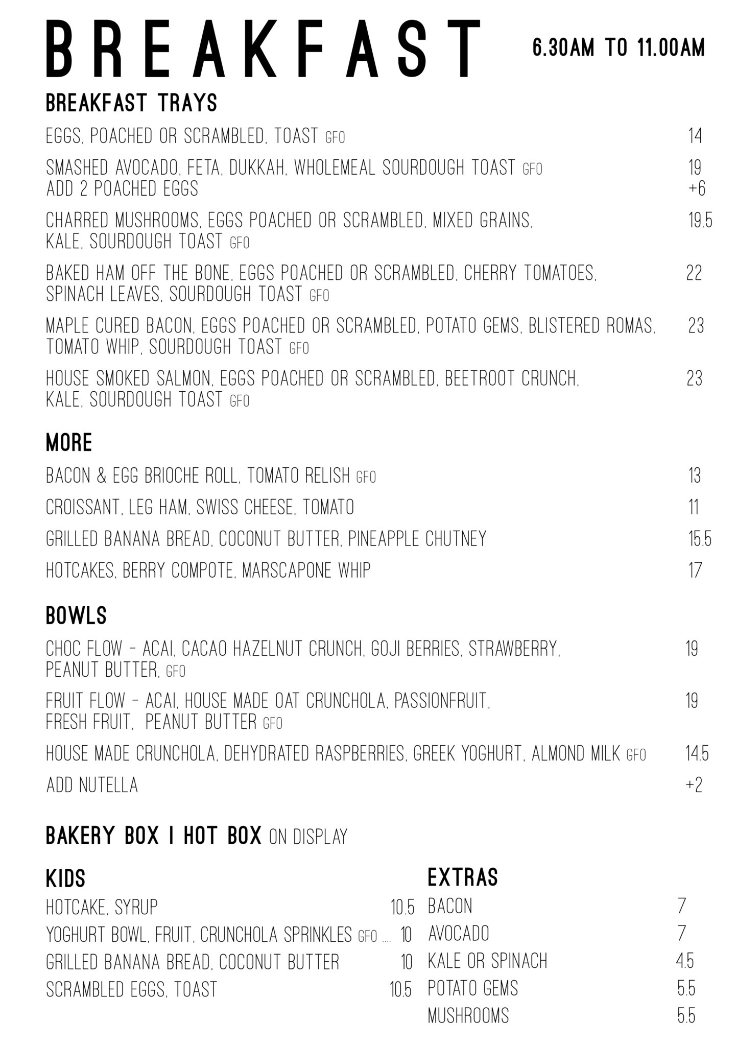 Menu | Canteen Trigg